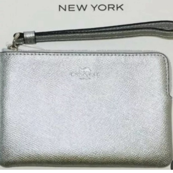 Coach | Bags | Coach Nwt Metallic Silver Wristlet | Poshmark